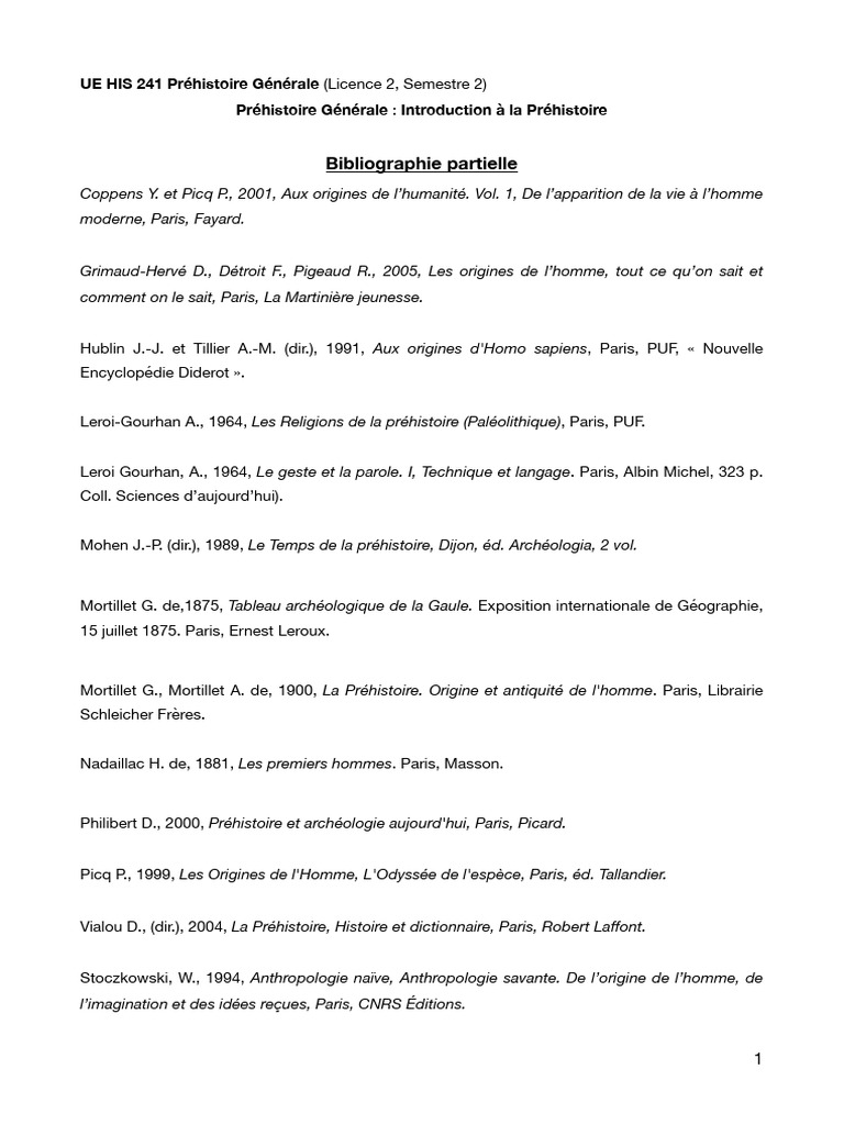 Bibliographie 1 - CM - PrehistGen - SergeL | PDF