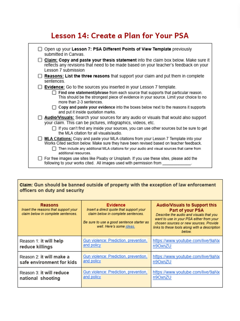 Lesson 14 Create A Plan For Your PSA | PDF | Human Communication