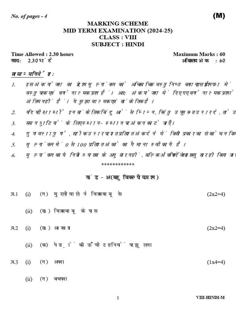 VIII Hindi - Doc-M | PDF