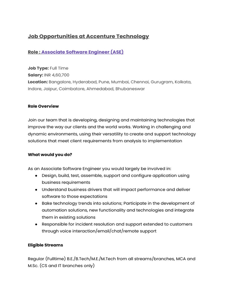 Job Description - Engineering Streams | PDF