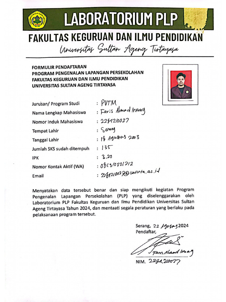 Form PLP - Faris | PDF