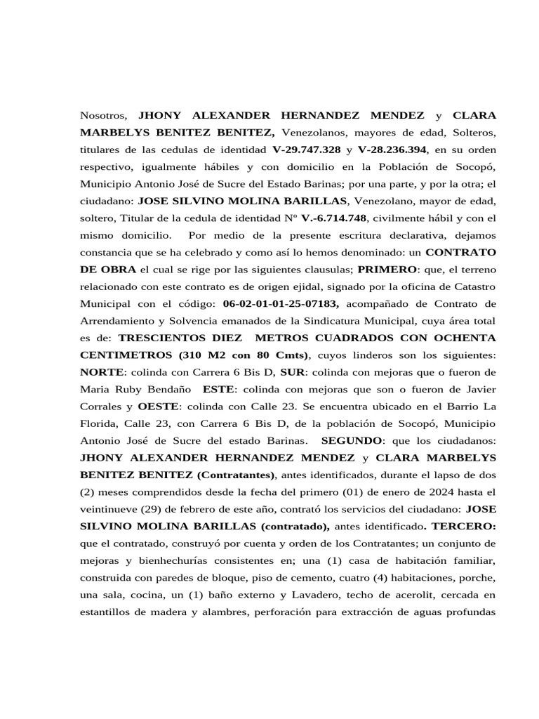 CONTRATO DE OBRA Jhonny | PDF