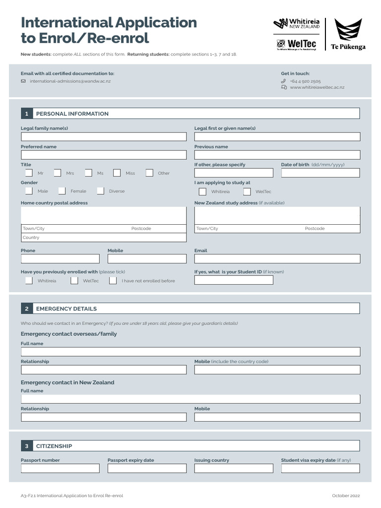 A3 F2.1 International Application To Enrol Re Enrol | PDF