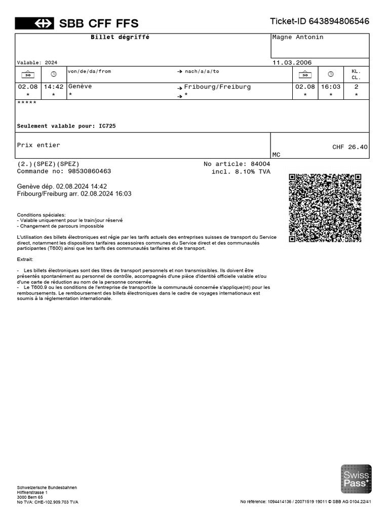 Billet Geneve Fribourg | PDF