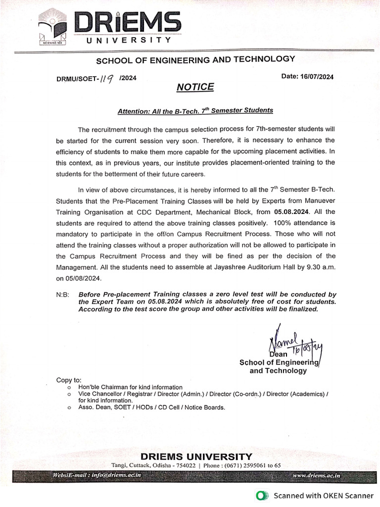 Notice For Preplacement Training | PDF
