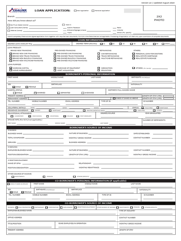 v13 - New Loan Application Form 2024 8-12-24 | PDF