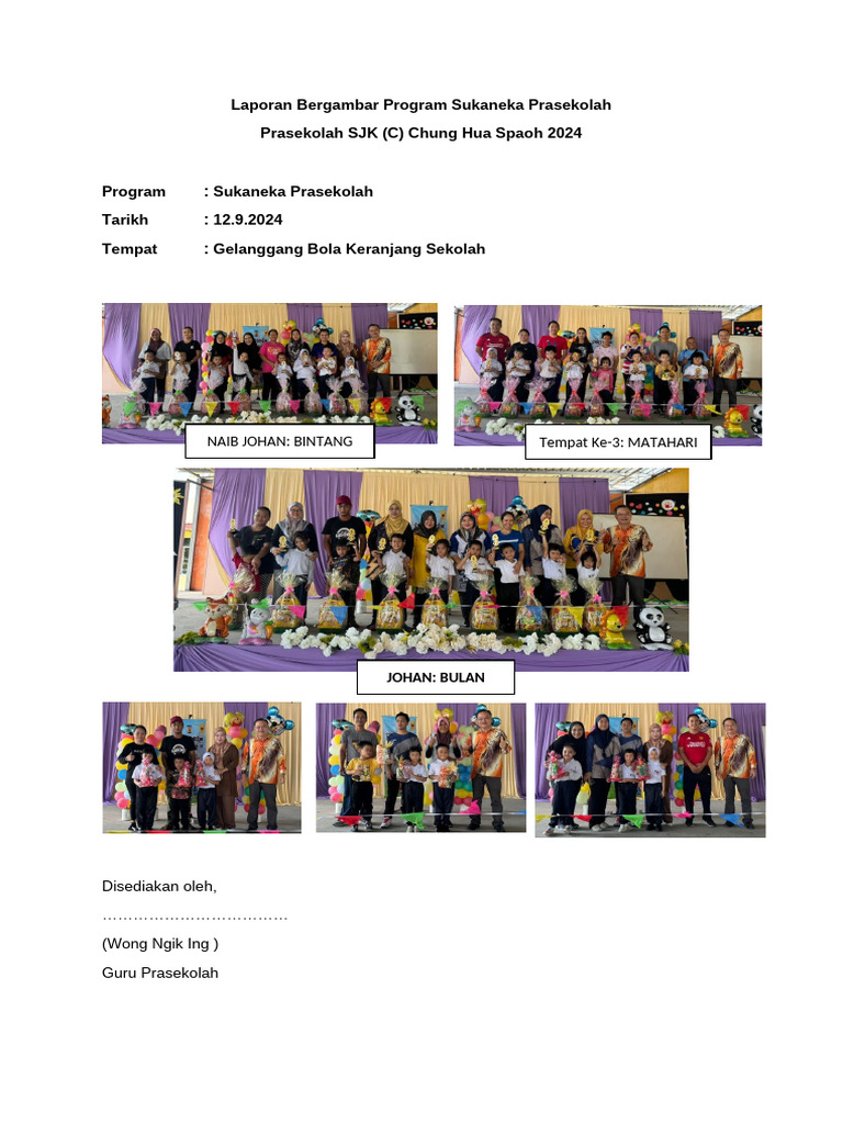 Laporan Bergambar Sukaneka Pra 2024 | PDF