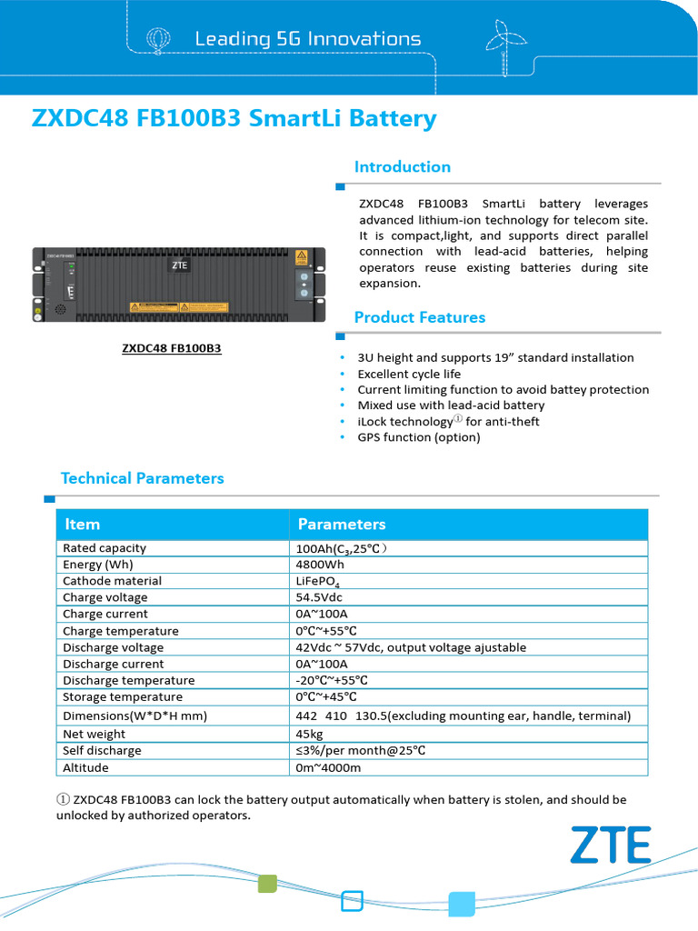 ZXDC48 FB100B3 Lithium-Ion Battery Data Sheet | PDF
