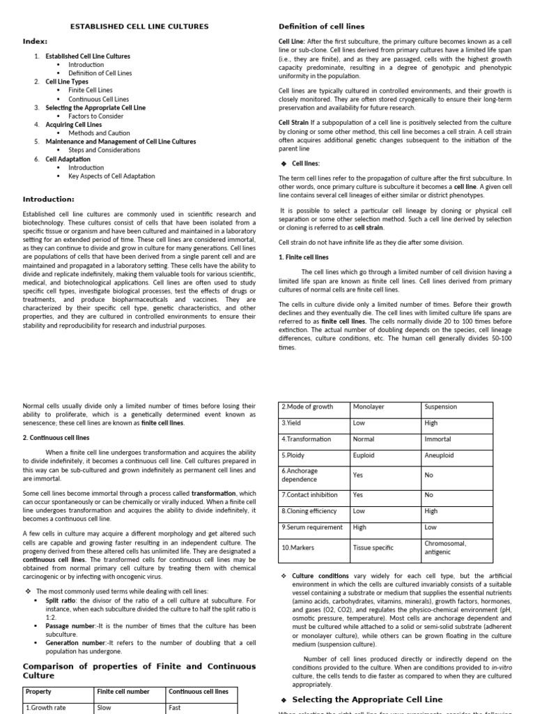 3.1 Established Cell Line Cultures | PDF | Cell Culture | Health Sciences