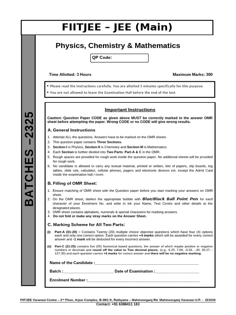 Cty 2325-PT-3-B Lot - Jee Main | PDF