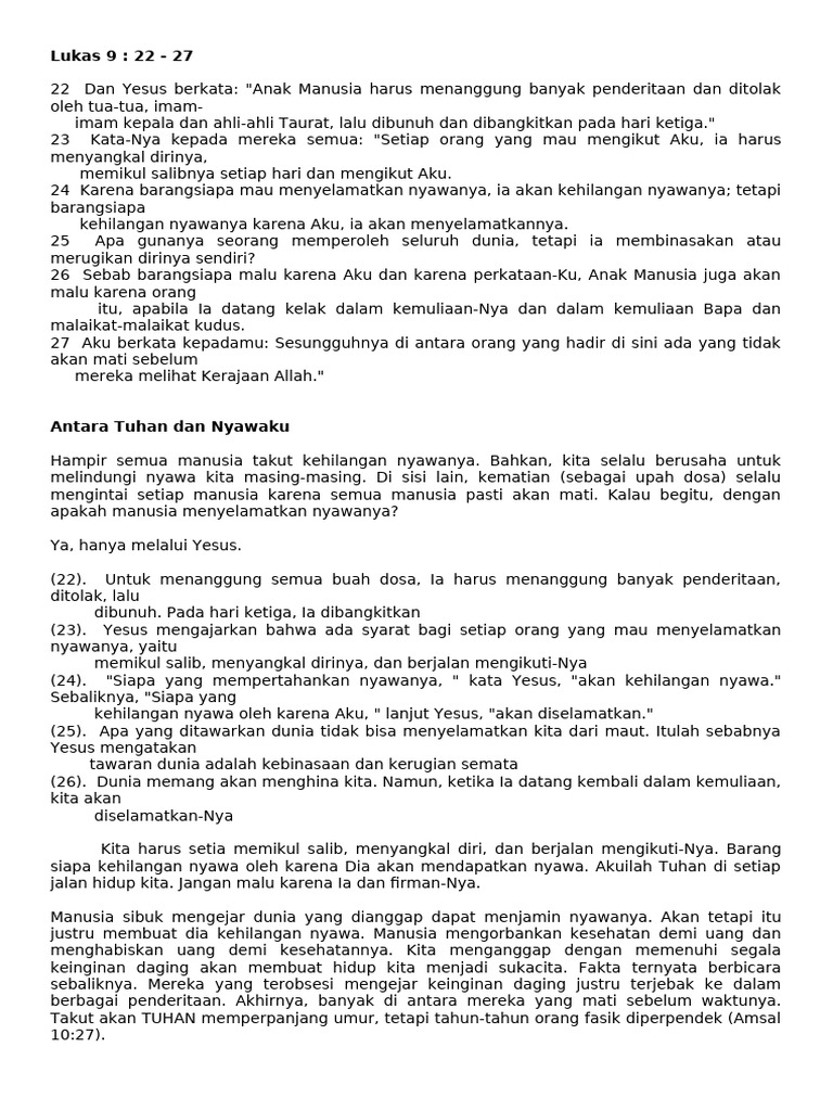 Lukas 9 Ayat 22 - 27 | PDF