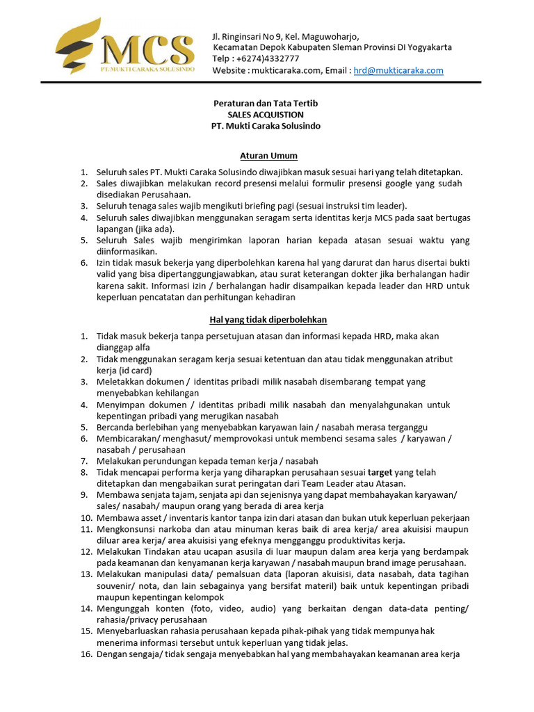 Peraturan Dan Tatib - Sales | PDF