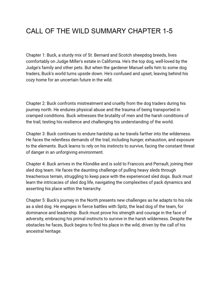 Call of The Wild Summary Chapter 1-5 | PDF