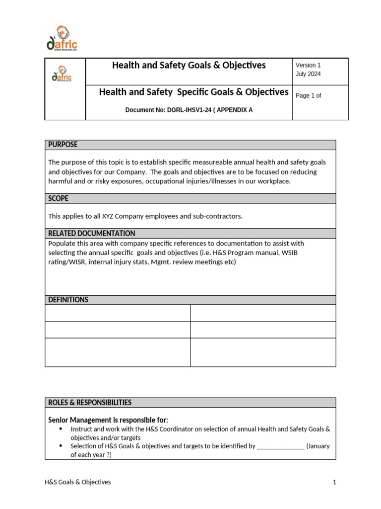 HSE Annual Program With Specific Objectives and Targets | PDF HSE Annual Program With Specific Objectives and Targets | PDF