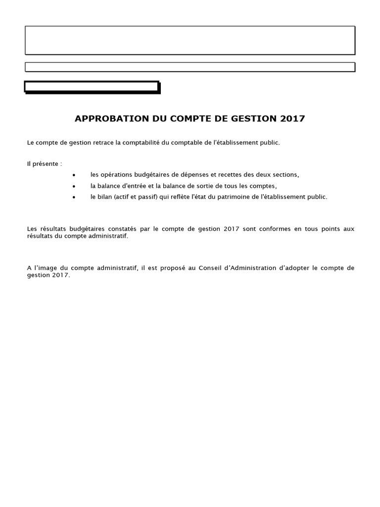 Rapport N°2018-02-03 Approbation Du Compte de Gestion 2017 | PDF