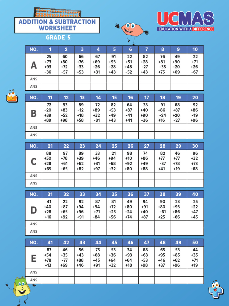 Grade 5 Addition Subtraction Worksheet Min | PDF