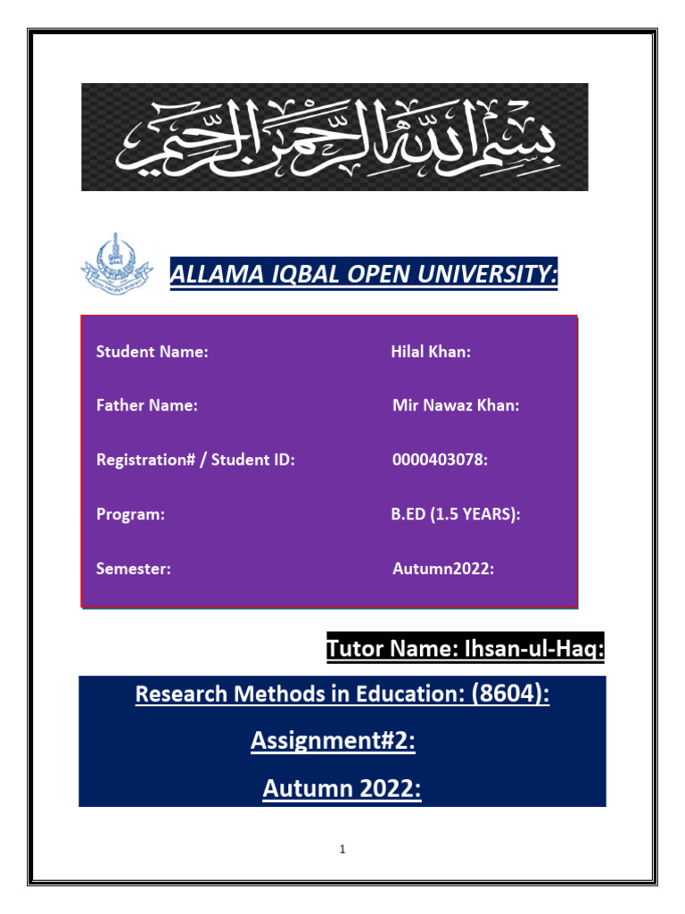 8604 Hilal Khan 2nd Assignment | PDF | Sampling (Statistics) | Survey Methodology