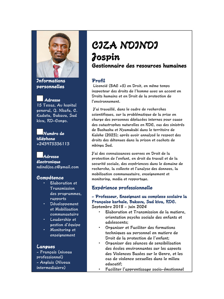 CV Ndindi Jospin OFFICIER RH IRC | PDF