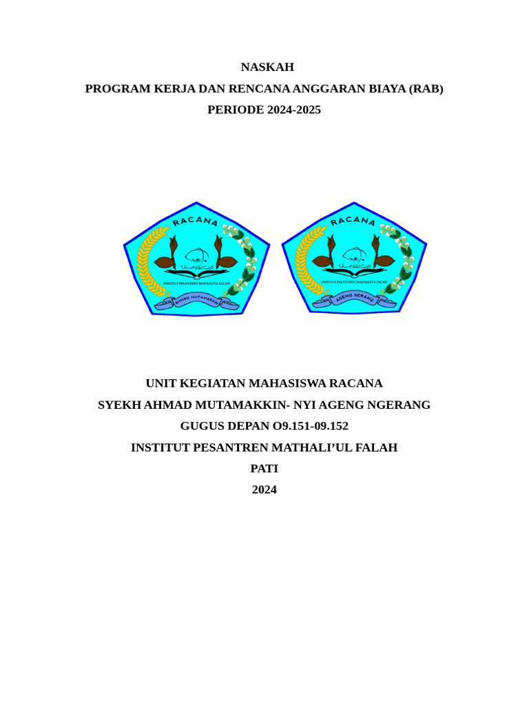 Naskah Program Kerja Dan Rab Ukm Racana 2024 | PDF