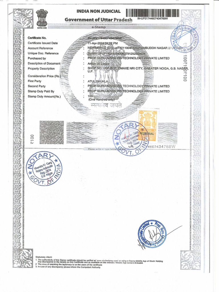 Prop Guru Rental Agreement Signed Airtel | PDF