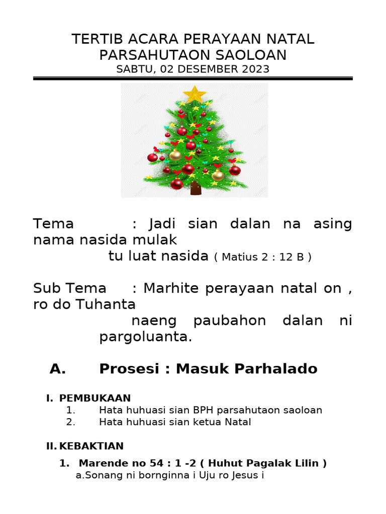 Tertib Acara Perayaan Natal Parsahutaon Saoloan | PDF