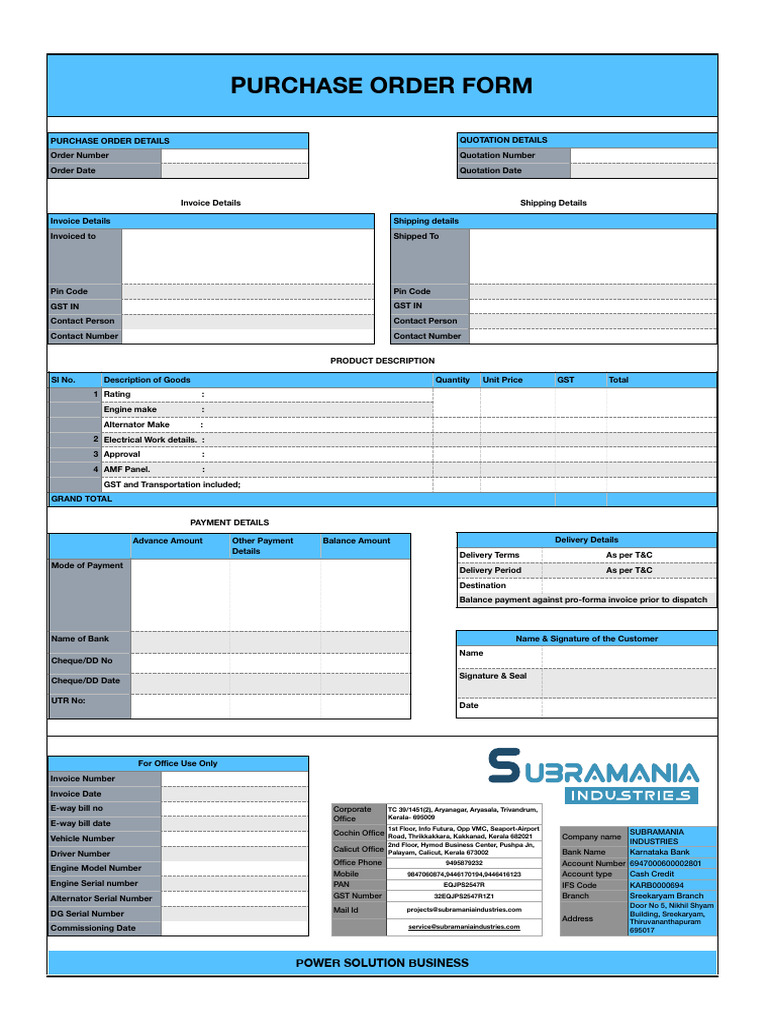 Purchase Order Form New | PDF