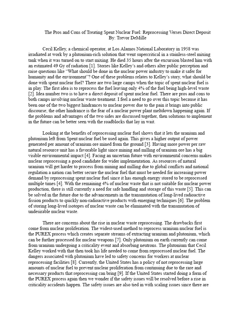 The Pros and Cons of Treating Spent Nuclear Fuel - Reprocessing Verses ...