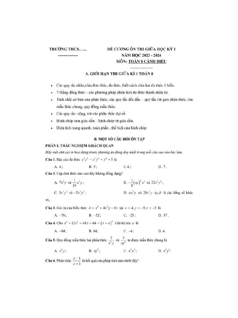 De Cuong Toan 8 | PDF