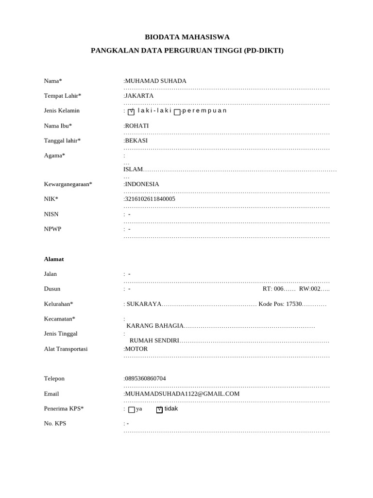 Biodata Mahasiswa Pddikti | PDF