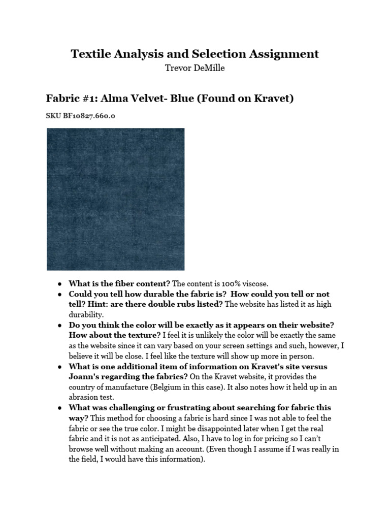 Textile Analysis and Selection Assignment | PDF