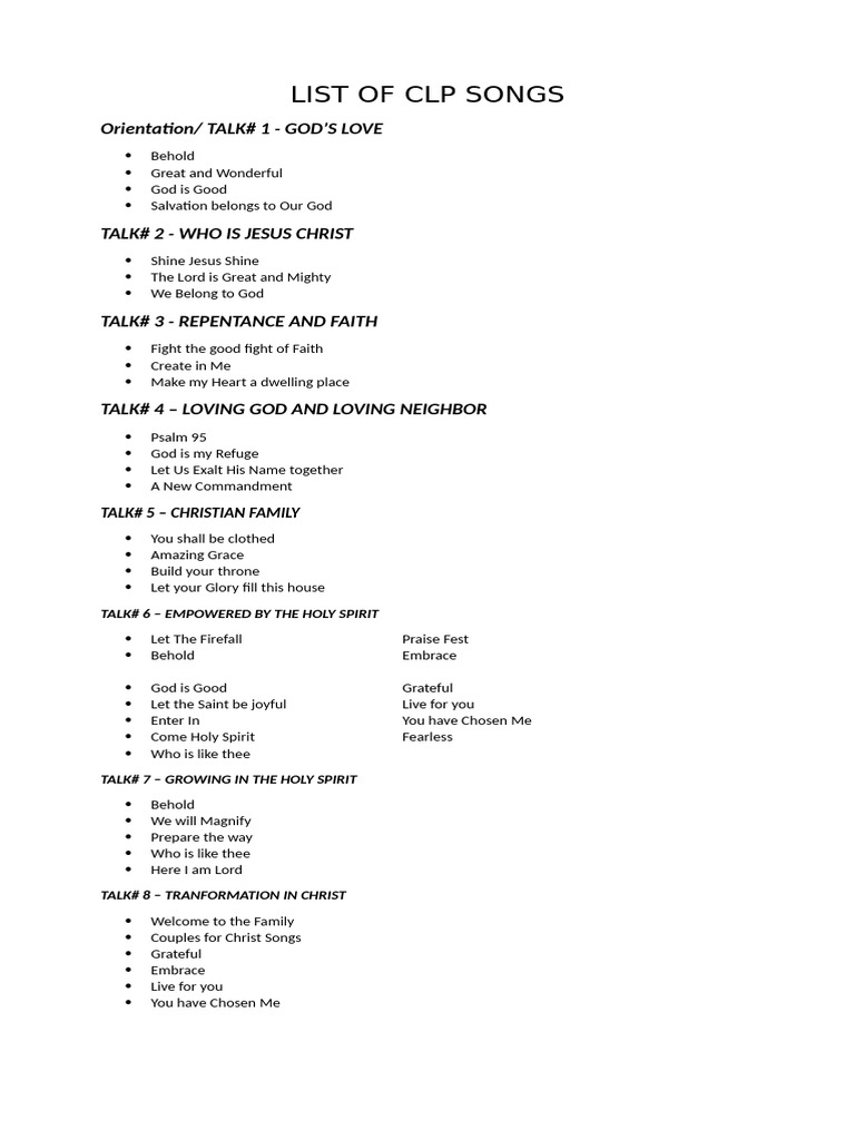 List of CLP Songs | PDF