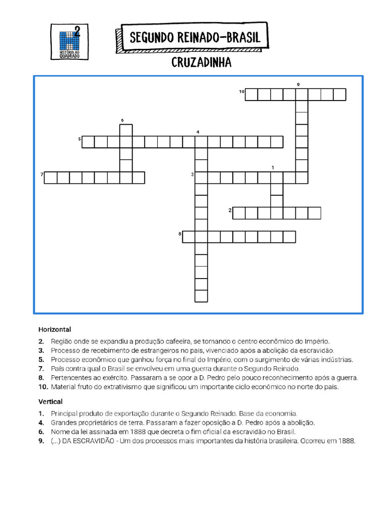 Cruzadinha Segundo Reinado Brasil | PDF