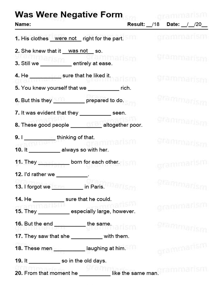 Grammarism Was Were Negative Test 2 1447129 | PDF