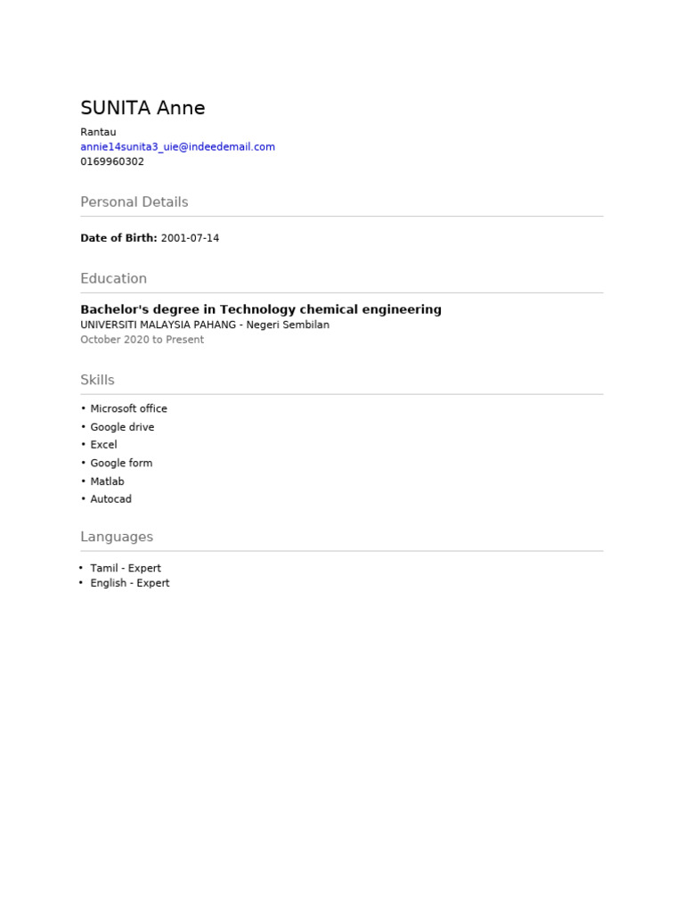 Resume Sunita Anne | PDF