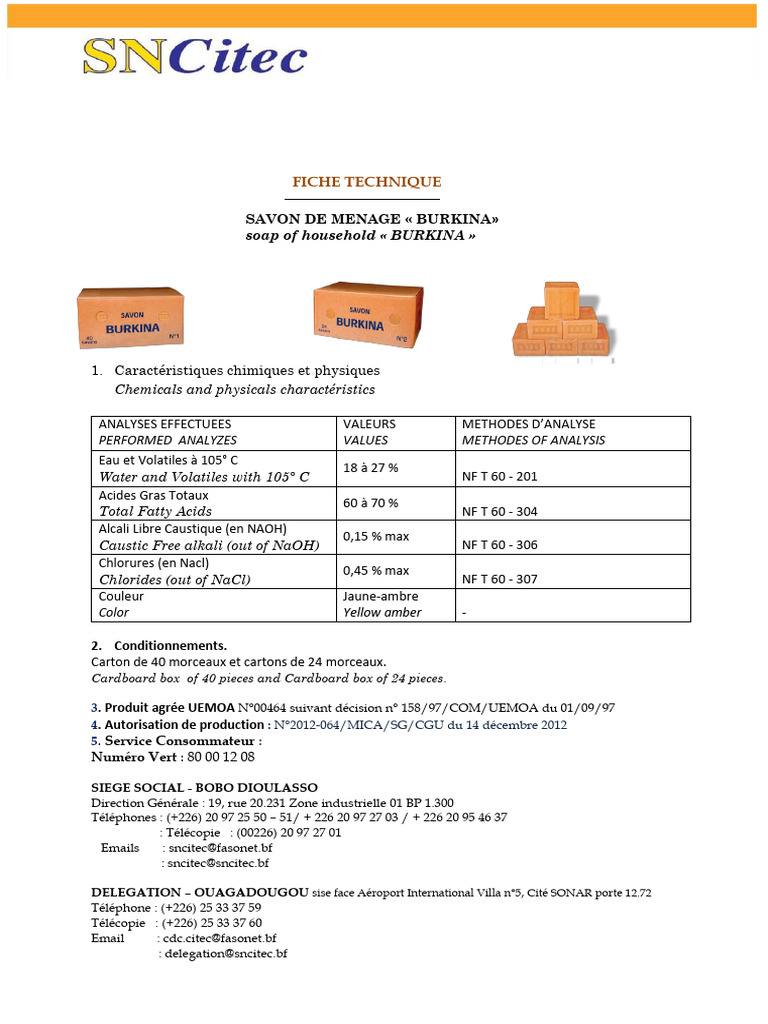 Fiche Technique Savon de Menage 2019 | PDF
