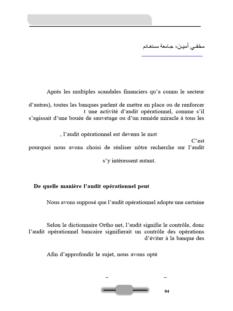 Pratique de L'audit Opérationnel en Milieu Bancaire | PDF