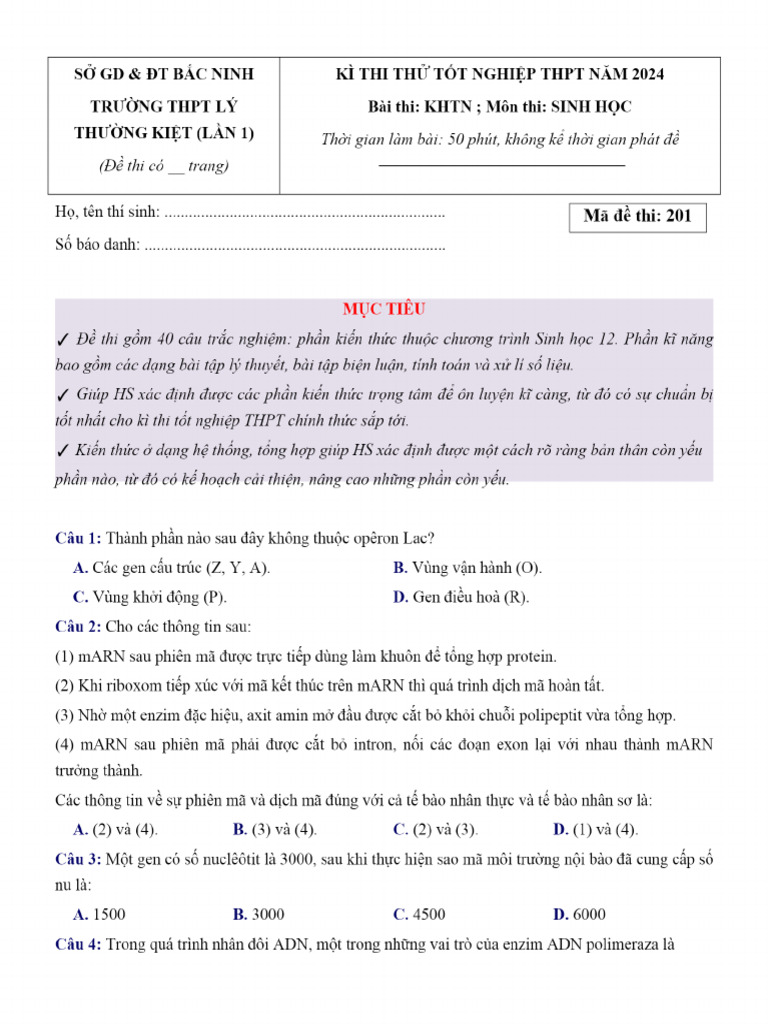 02 de Thi Thu TN THPT Sinh Hoc 2024 THPT Ly Thuong Kiet Lan 1docx - 3200 - PDF - Gdrive.vip | PDF