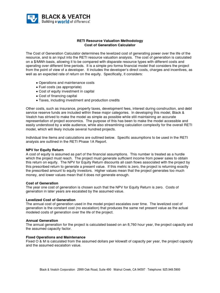 2011-04-18 Documentation For COG Model | PDF | Net Present Value ...