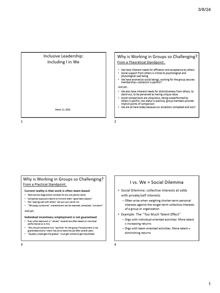 LIOClass6 Inclusive Leadership I Vs We Handouts SP2024 Sec21 | PDF