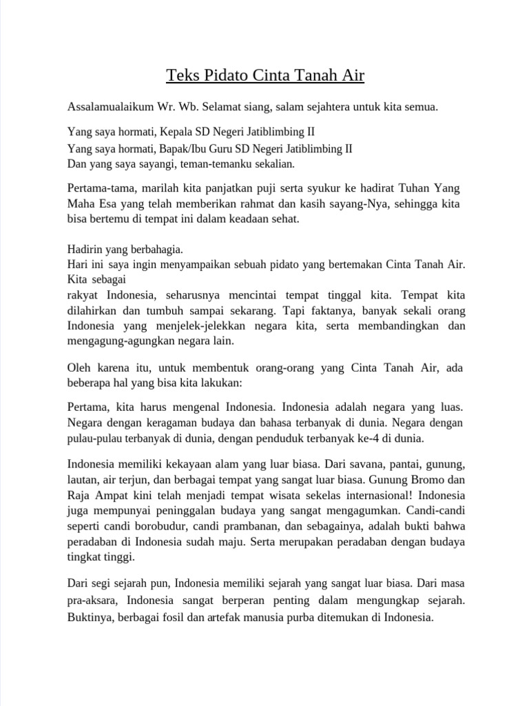 Teks Pidato Cinta Tanah Air Kelas VI 2023 | PDF | Perjalanan