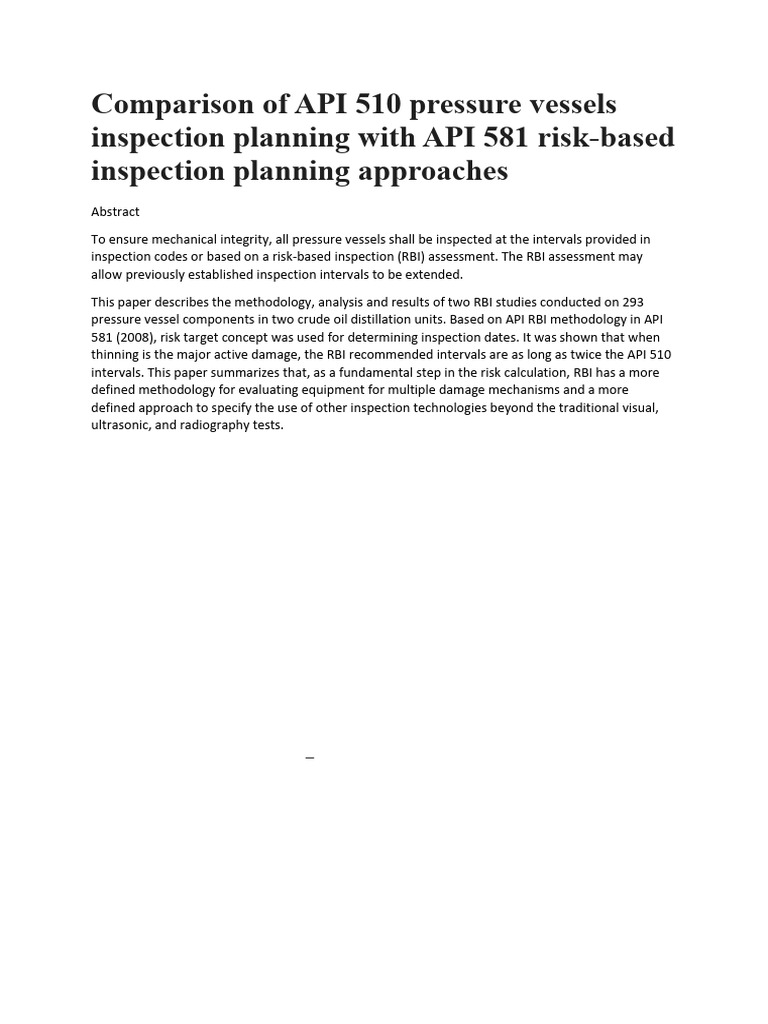 Comparison of API 510 Pressure Vessels Inspection Planning With API 581 Risk | PDF | Science ...