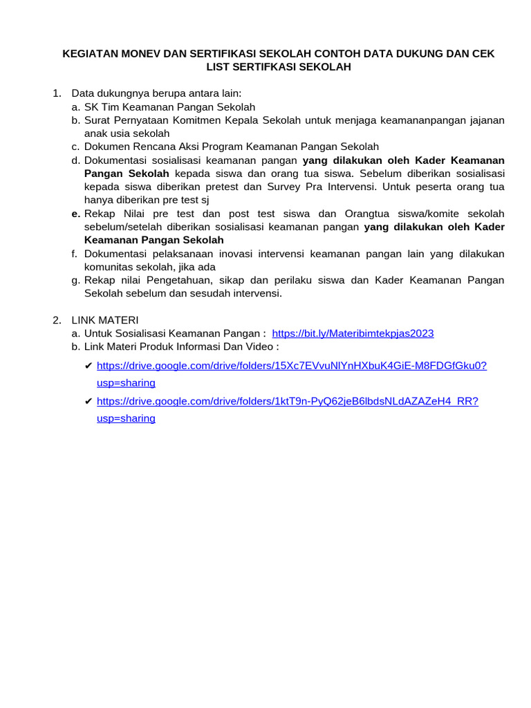 Dokumen Data Dukung Monev Dan Sertfiikasi Sekolah Dan Cek List ...