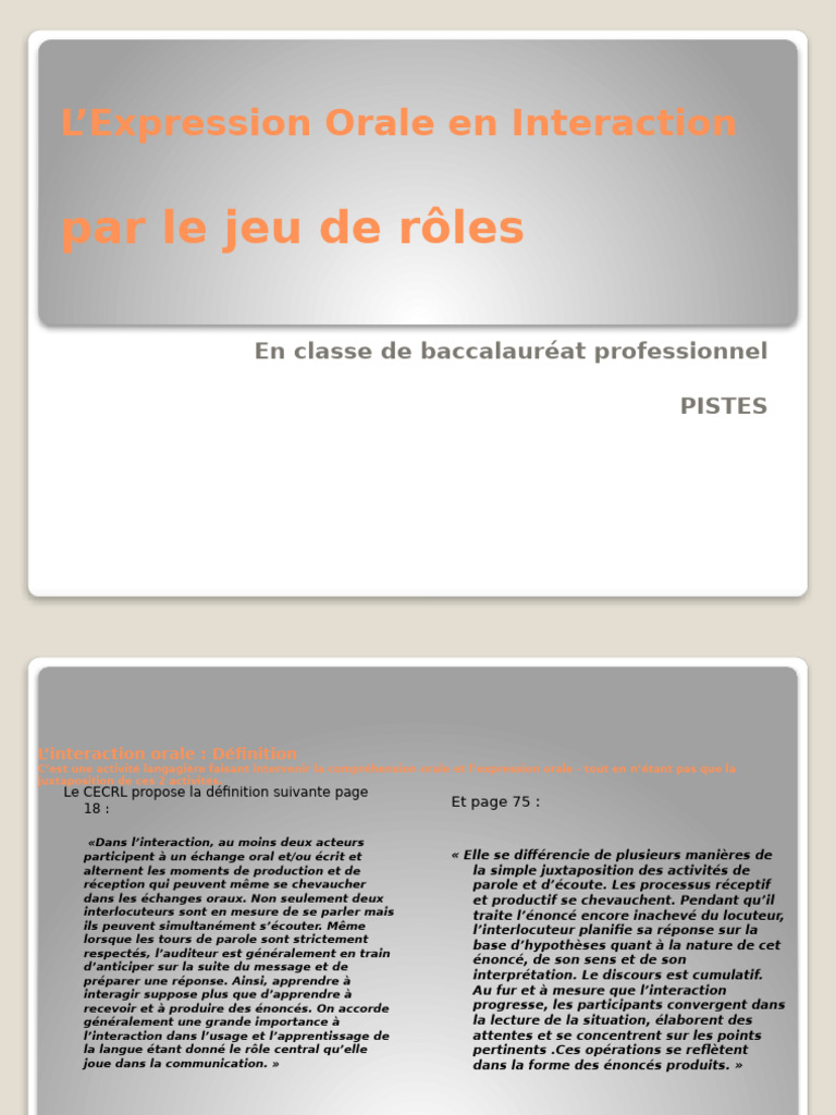 L'Expression Oral en Interaction Par Le Jeu de 1 | PDF