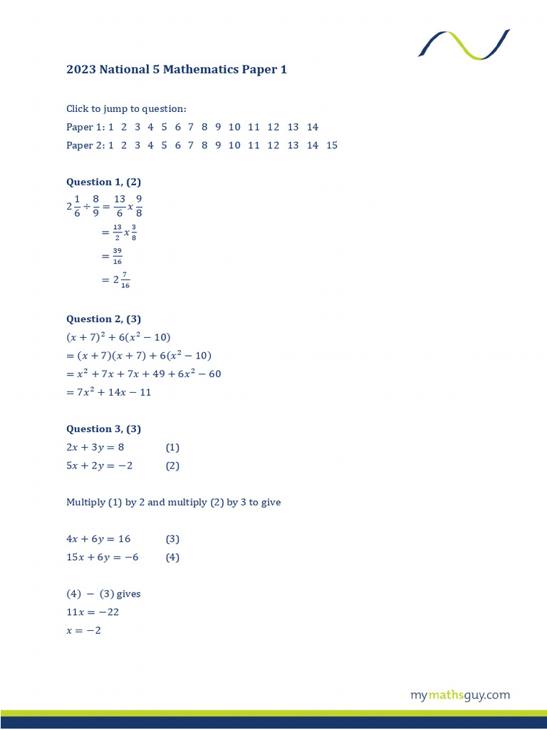 2023 National 5 Maths Solutions | PDF