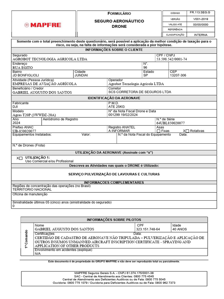Formulario Agrobot Mapfre | PDF
