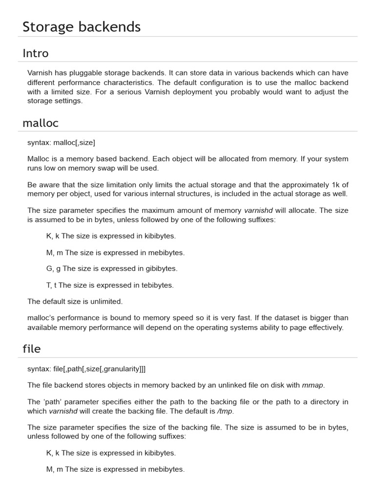 Storage Backends - Varnish Version 4.1.11 Documentation | PDF