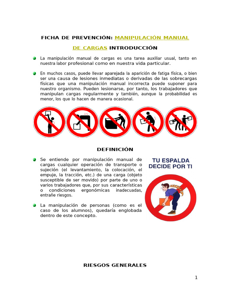 Manipulacion Manual de Cargas | PDF | Factores humanos y ergonomía