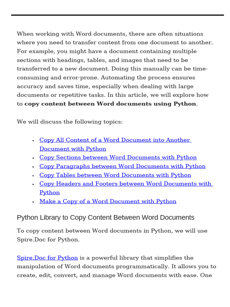 Copy Content Between Word Documents Using Python | PDF