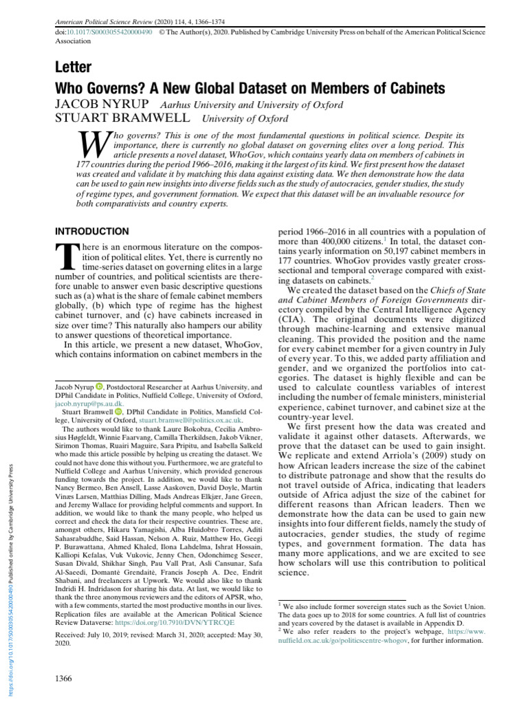 Who Governs A New Global Dataset On Members of Cabinets | PDF
