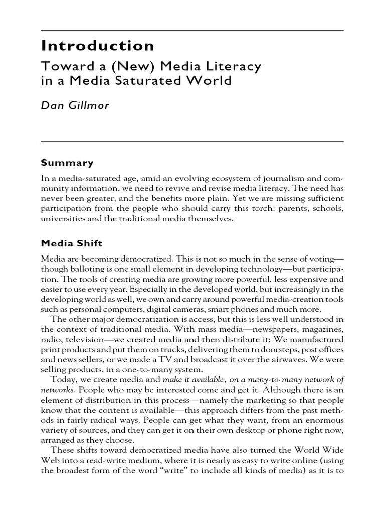 Introduction - Toward A (New) Media Literacy in A Media Saturated World ...